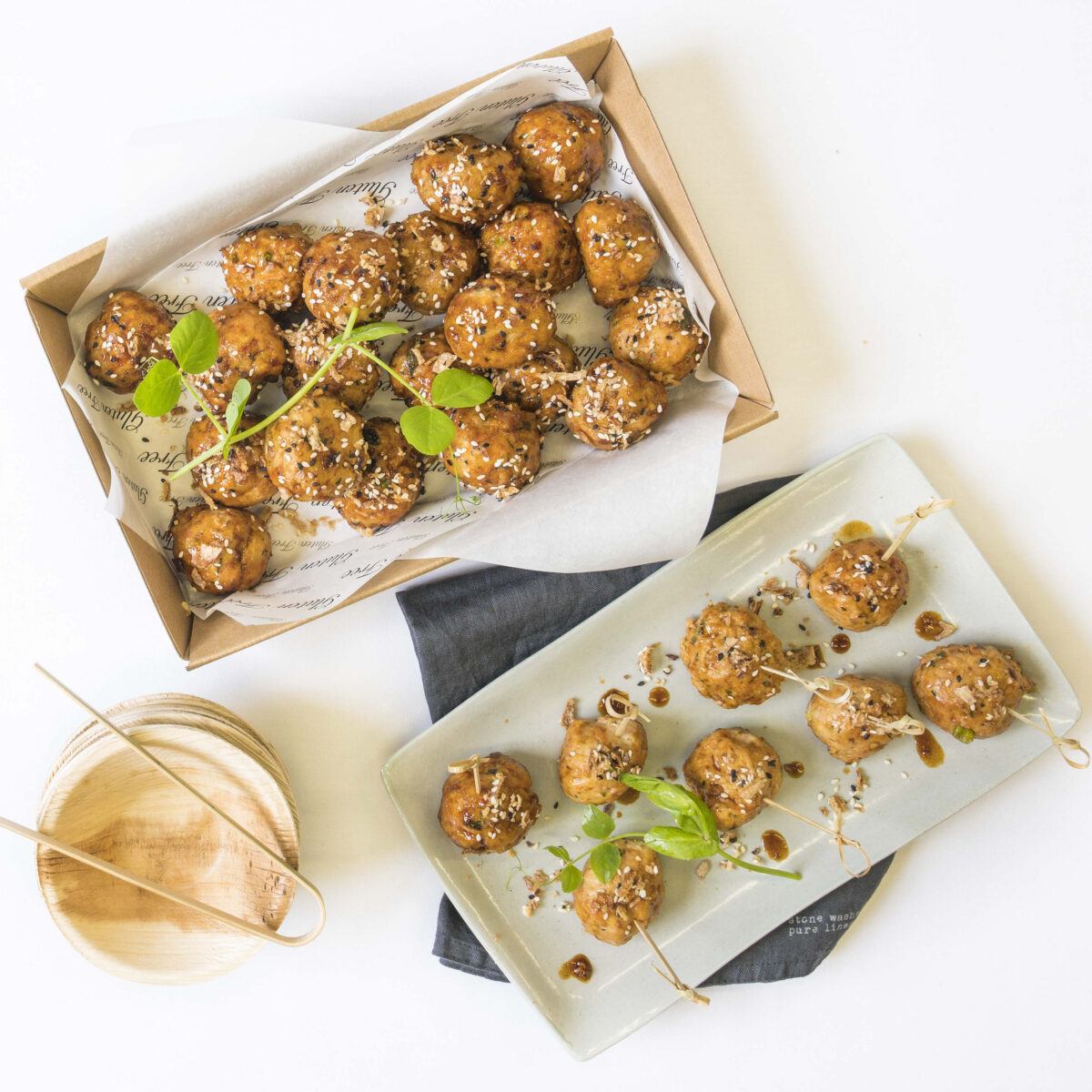 Minced turkey polpette, ginger, crispy shallot, toasted sesame ...