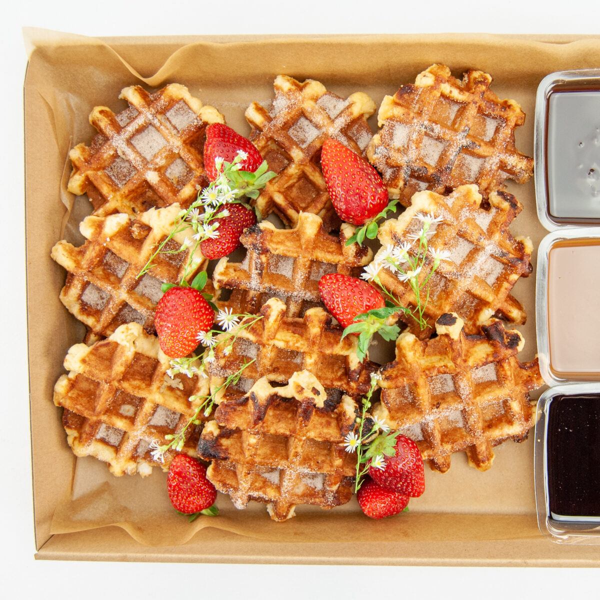 Belgian waffles box - Served warm - Flavours Catering + Events