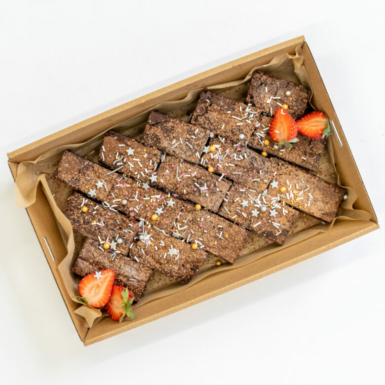 Glittered chocolate fudge brownies - Flavours Catering + Events