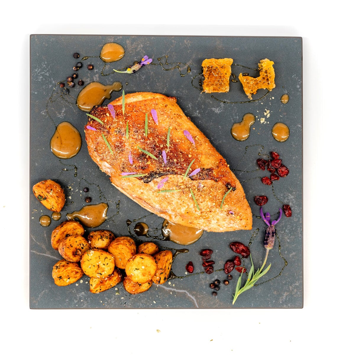 Oven roasted turkey breast, floral honey glaze, cranberry juniper sauce ...