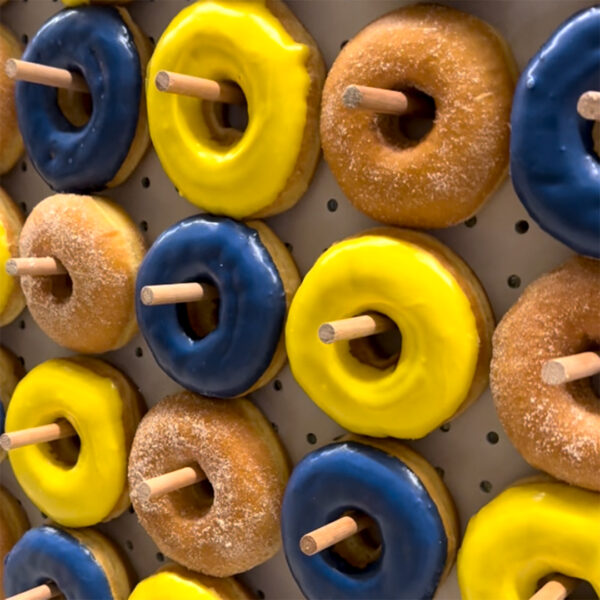 Custom coloured donuts 7cm - Flavours Catering + Events